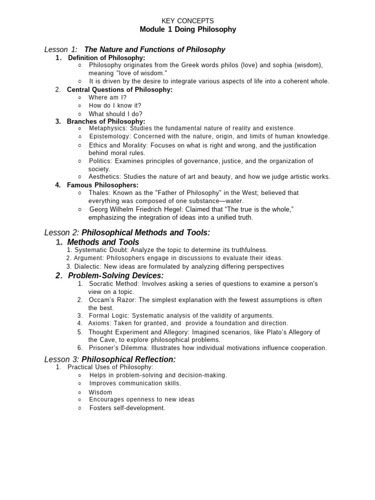 KEY CONCEPTS Module 1 Doing Philosophy | PDF | Liberal Arts Education ...