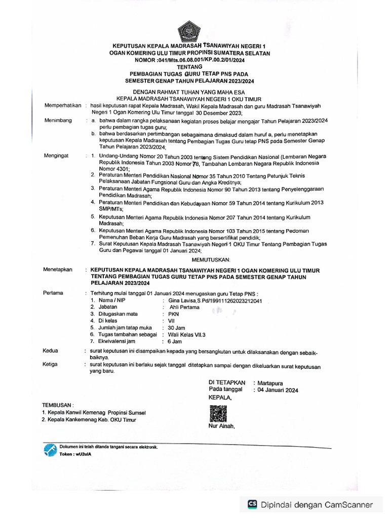 SK PEMBAGIAN TUGAS SEMESTER GENAP TAHUN 2024 | PDF