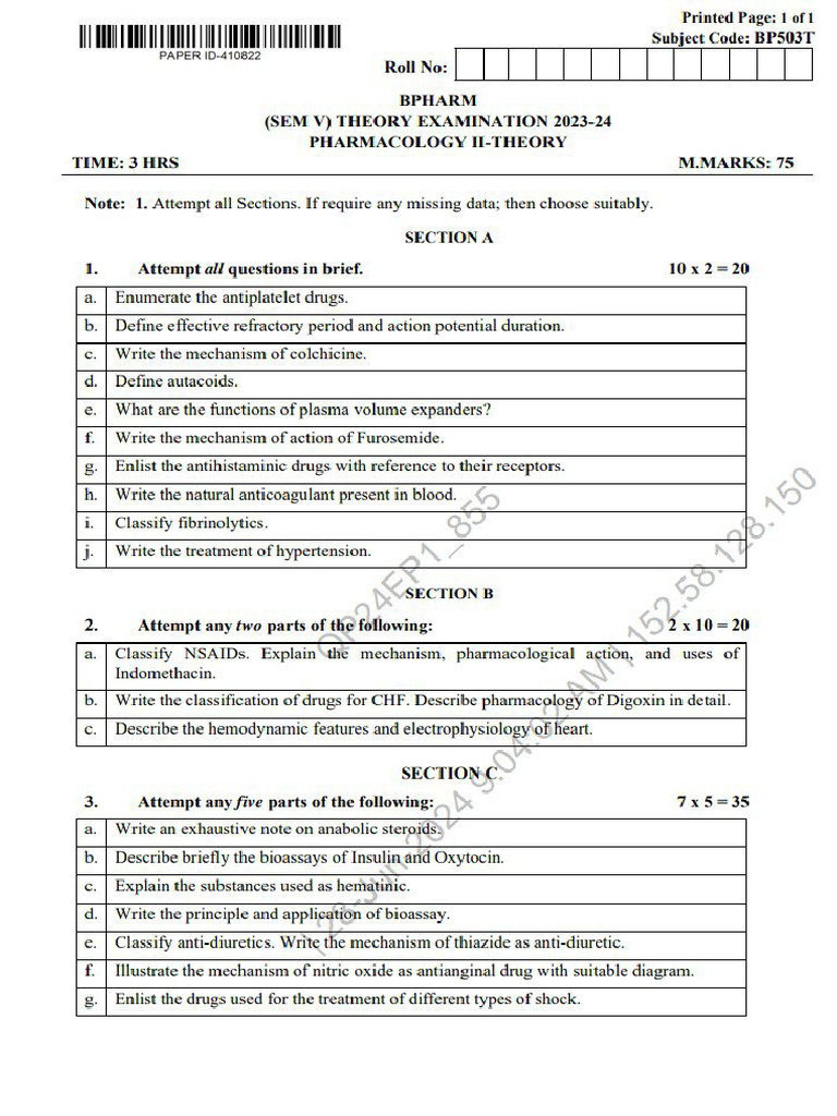 Pharmacology II Pyq | PDF