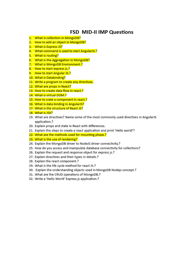 FSD MID-II IMP Questions | PDF