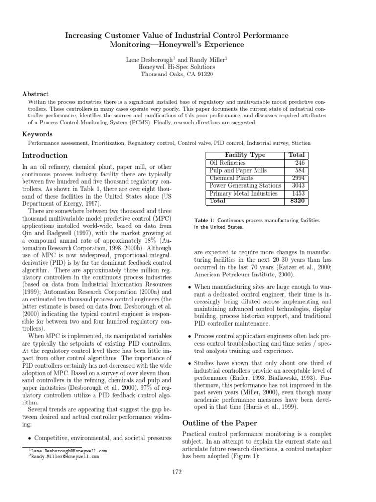 Increasing Customer Value of Industrial Control Performance Monitoring ...