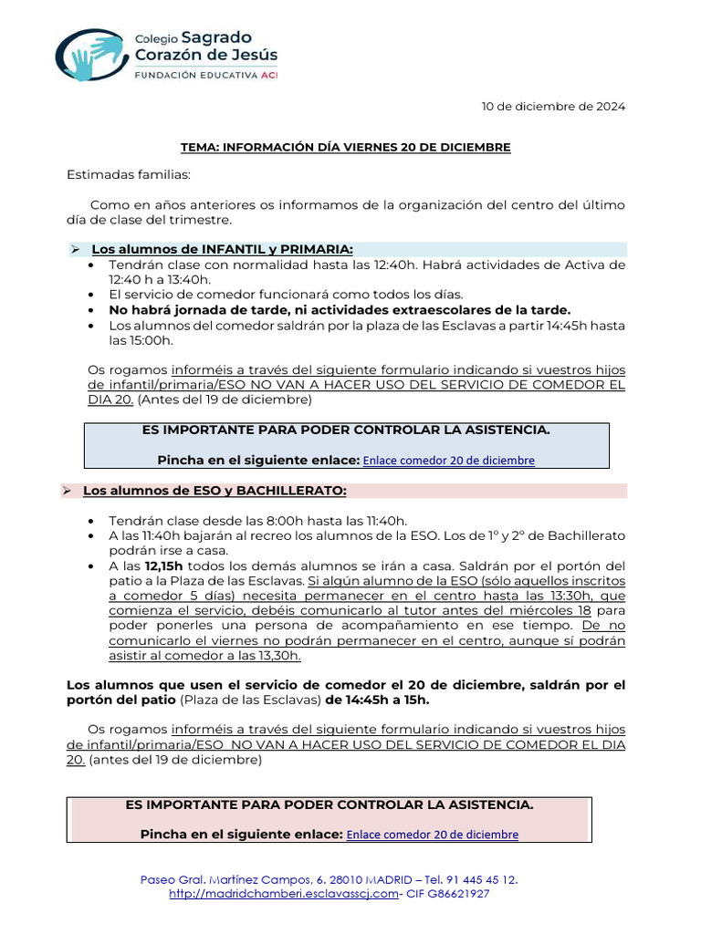 Circular Día 20 de Diciembre 2024. | PDF | Observancias de diciembre ...