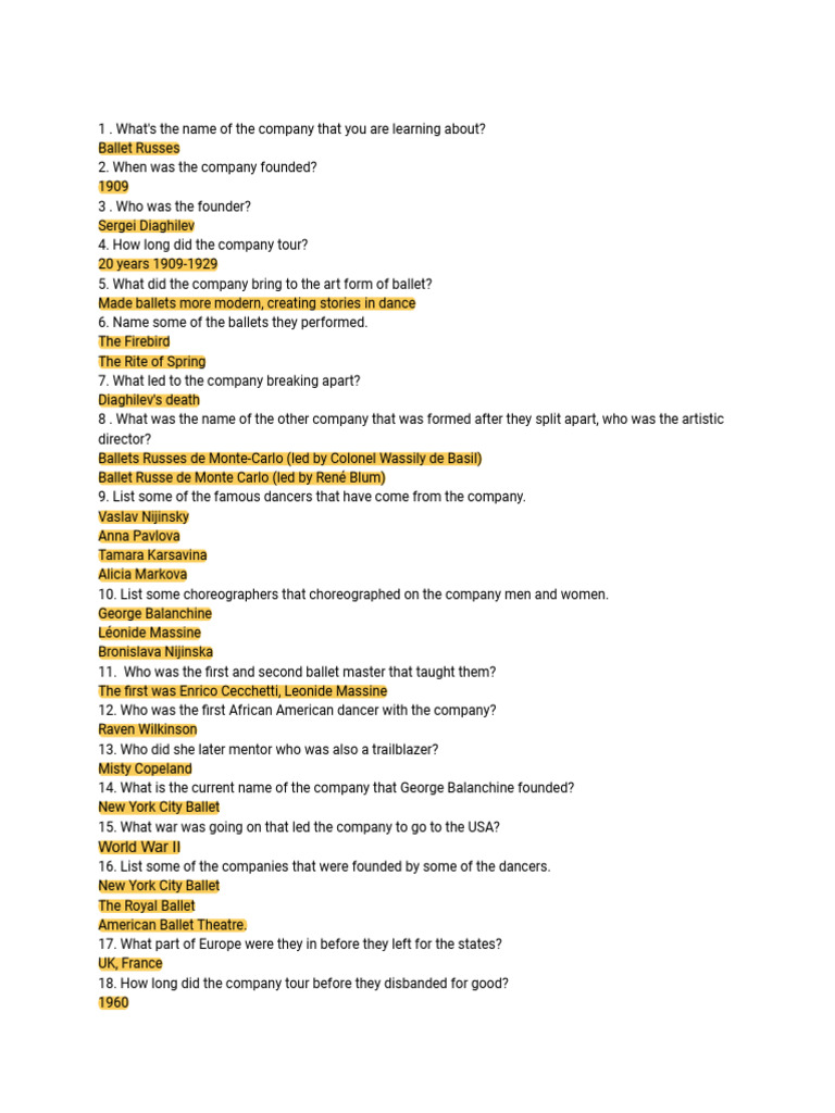 Questions For Dance Video | PDF