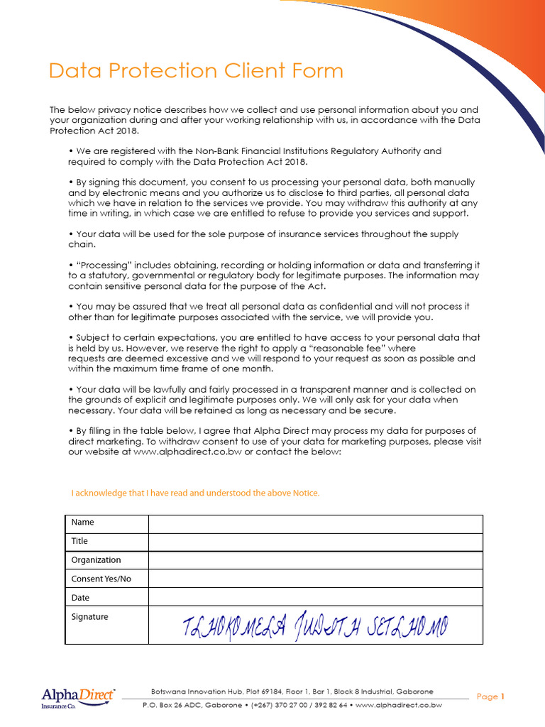 Data Protection Client Form-1 2022-Public | PDF | Justice | Crime & Violence