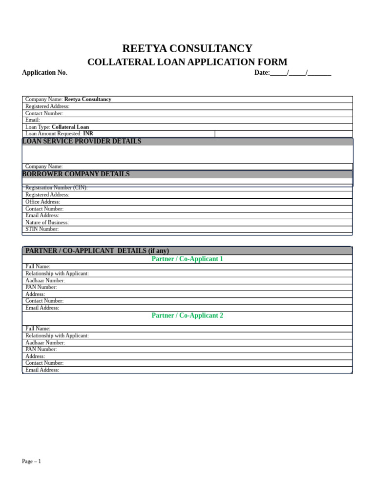 Collateral Loan Application Form | PDF | Loans | Collateral (Finance)