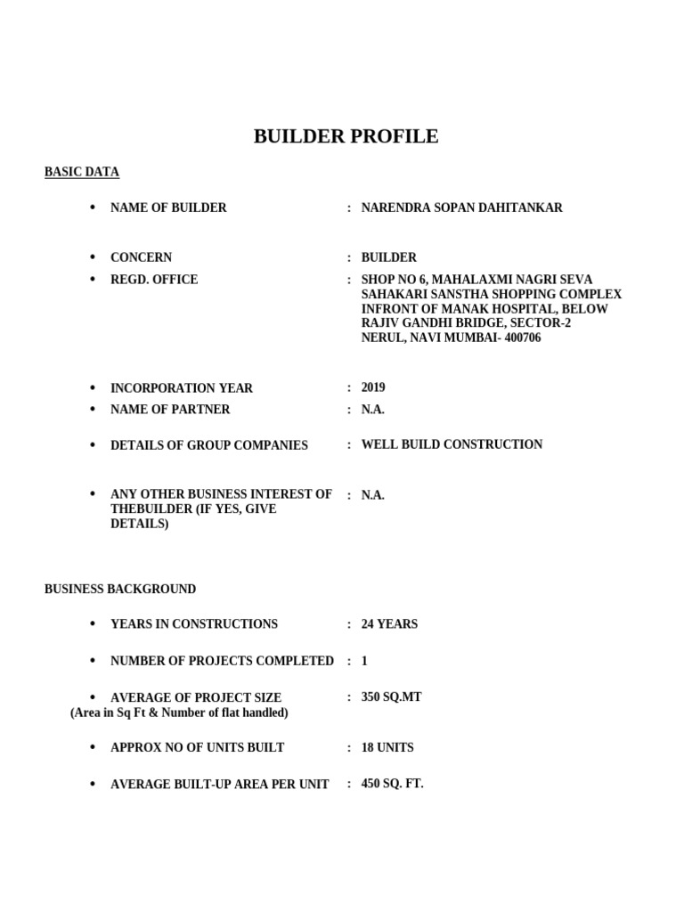 Narendra Dahitankar Builder Profile | PDF