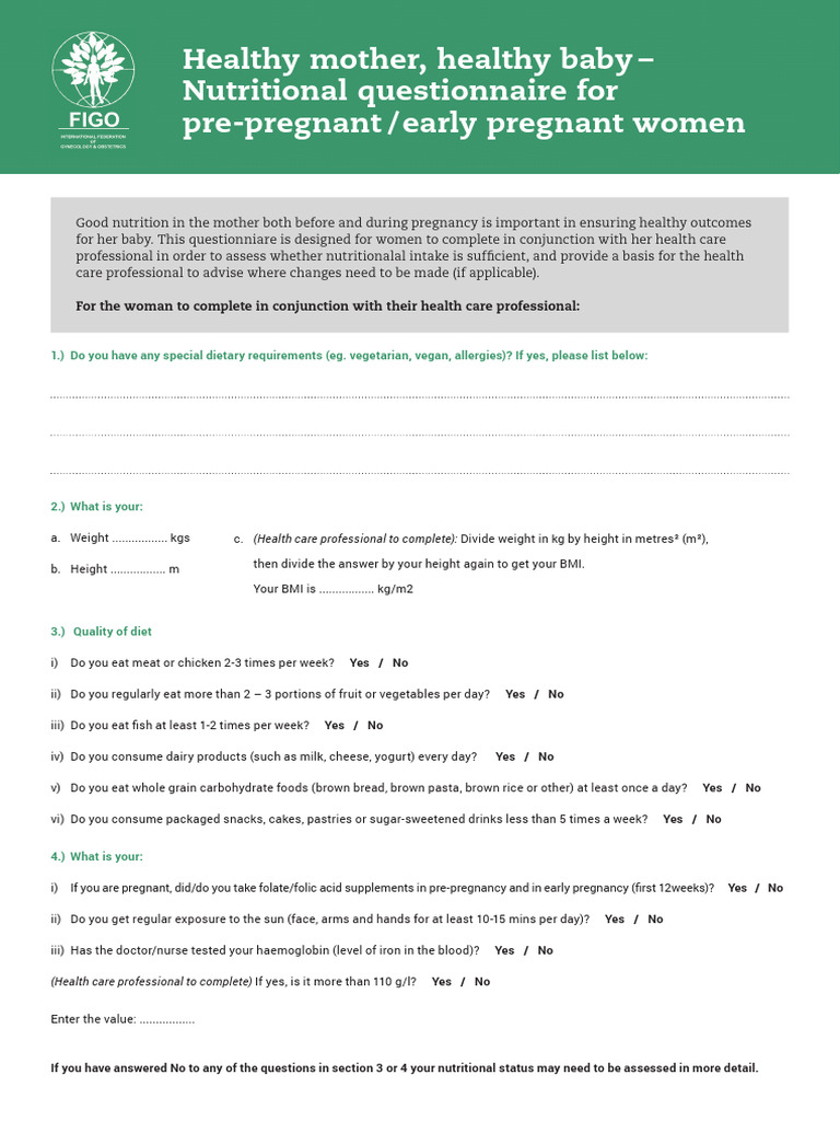 FIGO Nutrition Checklist | PDF | Pregnancy | Obesity