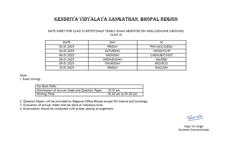 Date Sheet XI Retest | PDF