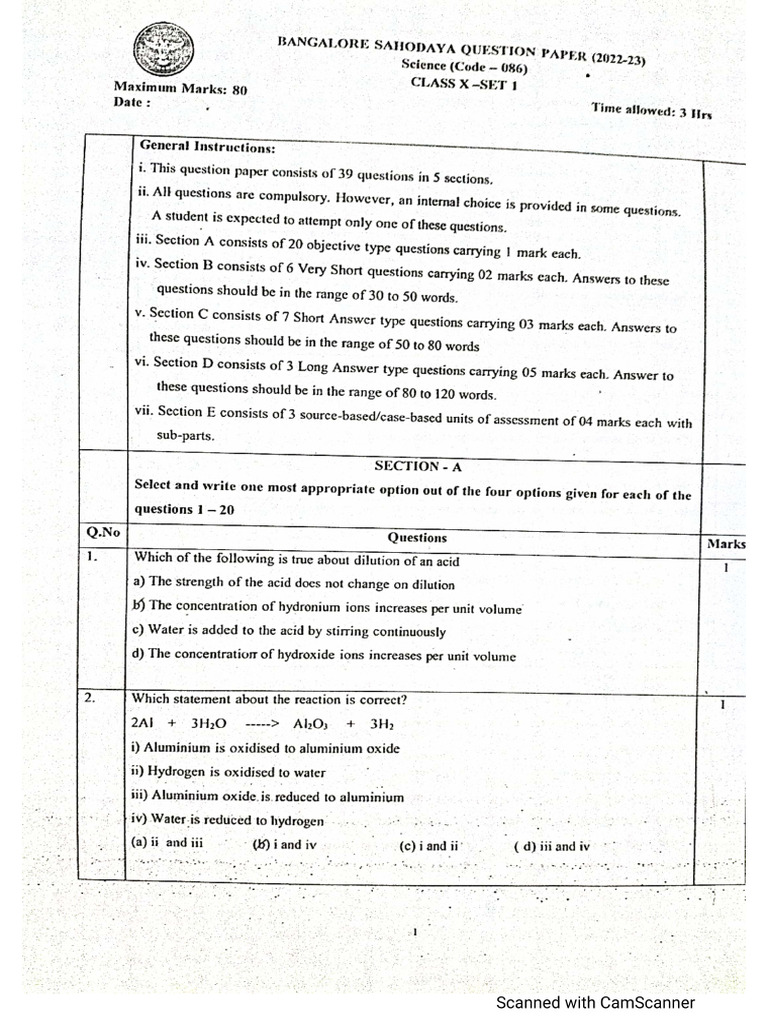 Class10 Sahodaya-Preboard 2022 23 Science Set1 | PDF