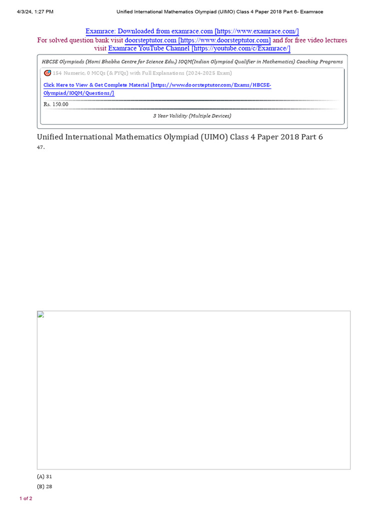UIMO Class 4 Paper 2018 Part 6 | PDF