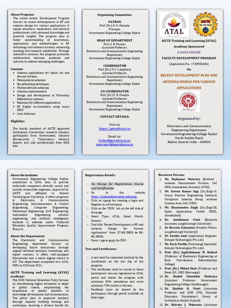 ATAL FDP_RF and Antenna Design Brochure | PDF | Engineering