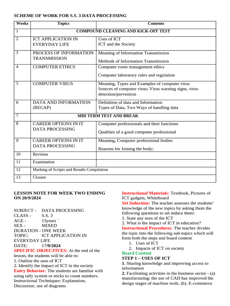 SS 3 - 1ST Term Data Processing | PDF | Computer Virus | Malware