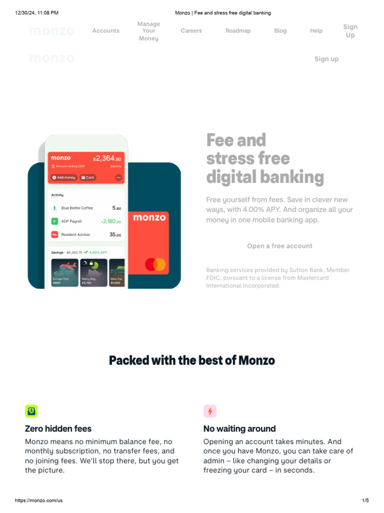 Monzo - Fee and Stress Free Digital Banking | PDF | Banks | Federal Deposit Insurance Corporation
