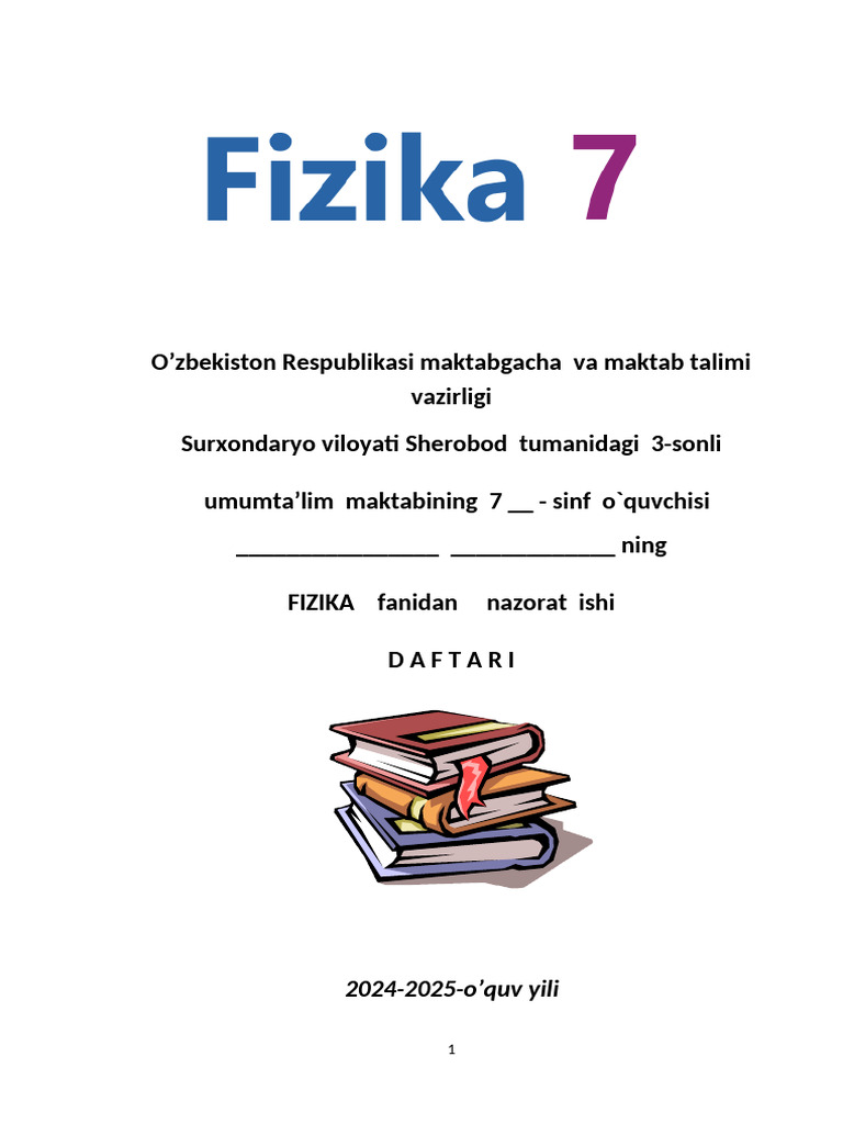 7-SINF NAZORAT ISHI (Yangi Darslik2022) | PDF