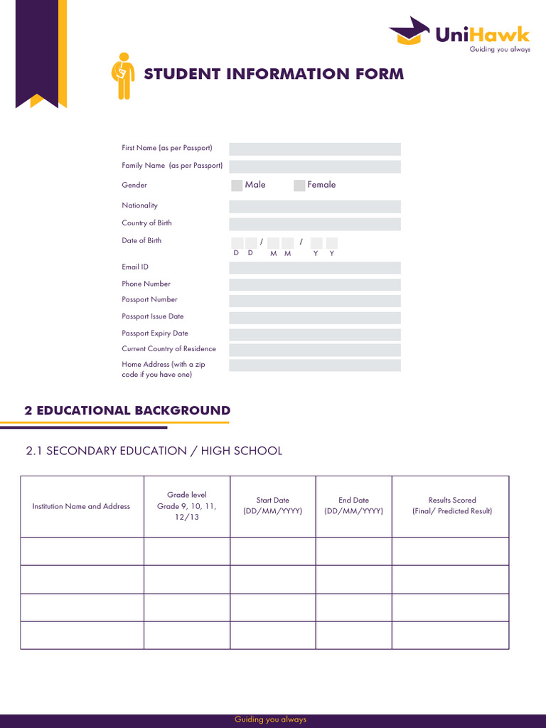 Student Information Form | PDF