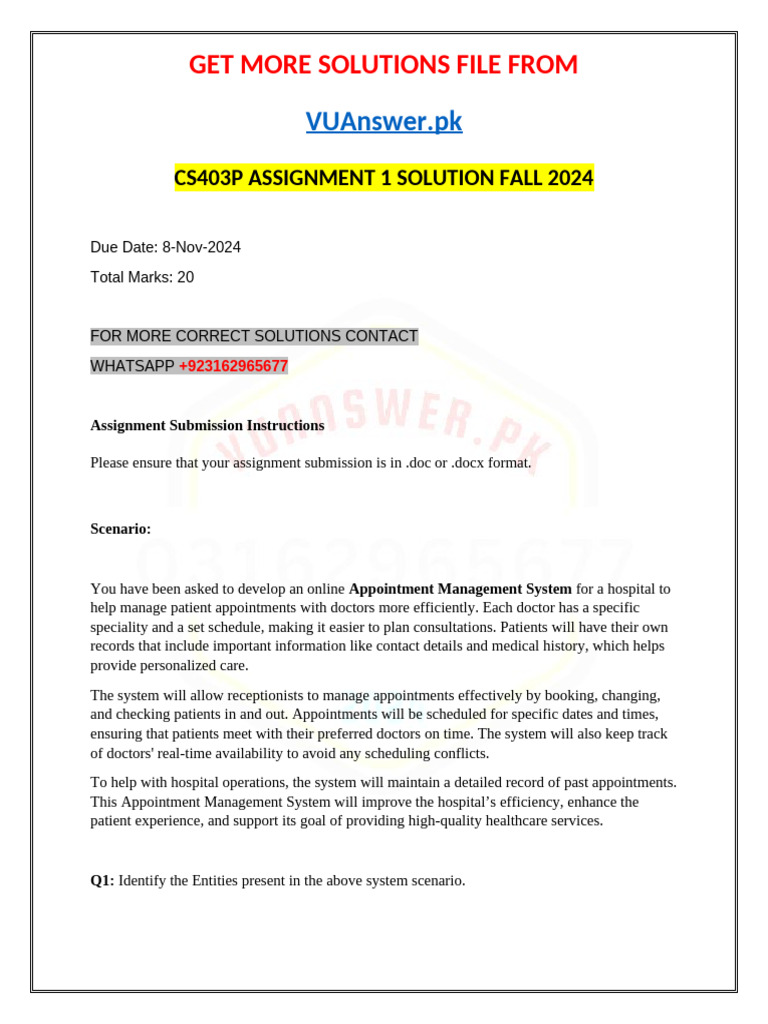 CS403P Assignment 1 Solution Fall 2024 | PDF | Patient | Health Economics