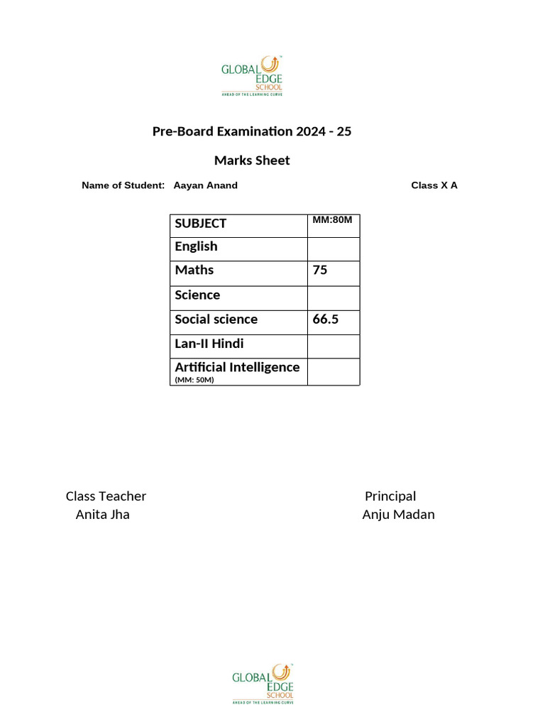 Gr x a Pre Board Report Cards_2024 (1) | PDF
