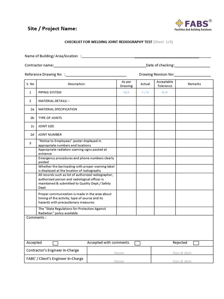 28.06 - Checklist - Welding Joint Radiography Test | PDF | Ionizing ...