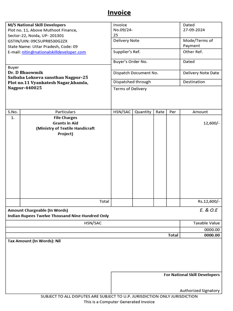 (Invoice) Mr. DR.D Bhaowmik (Textile) | PDF