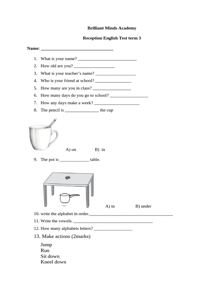 reception test english | PDF