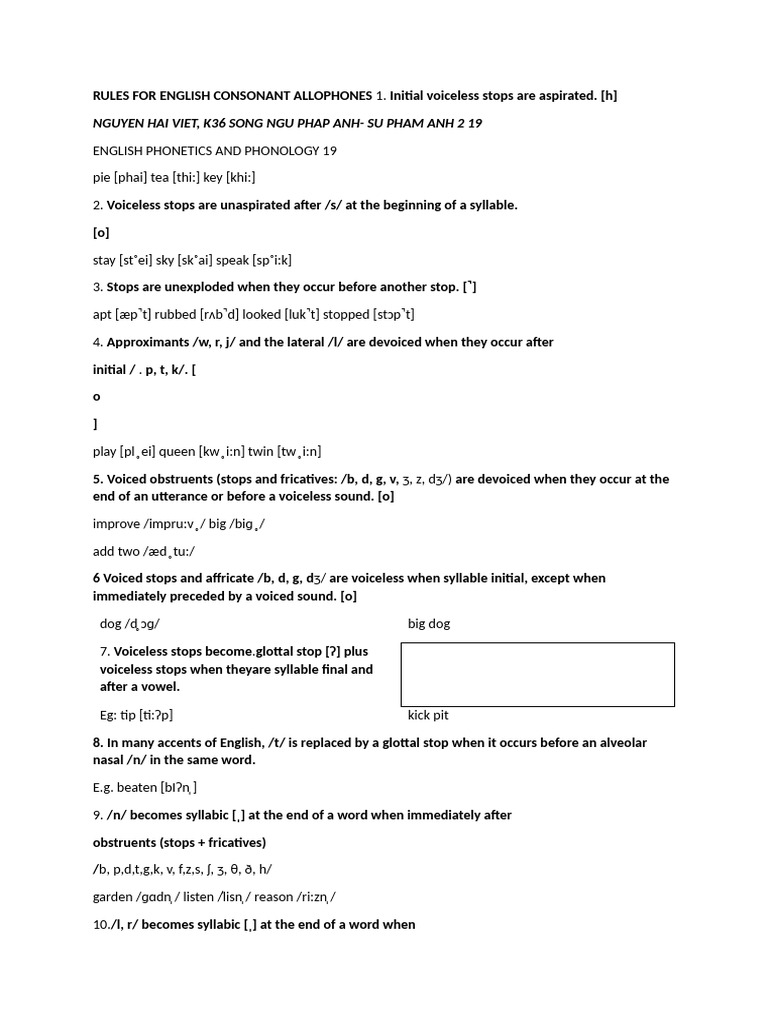 Rules For English Consonant Allophones 1 | PDF | Syllable | Consonant