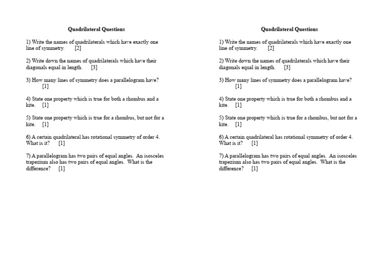WS2 Quadrilateral Questions | PDF