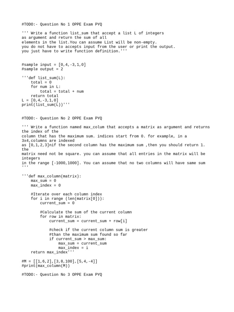 OPPE EXAM PYQ | PDF | Matrix (Mathematics) | Function (Mathematics)