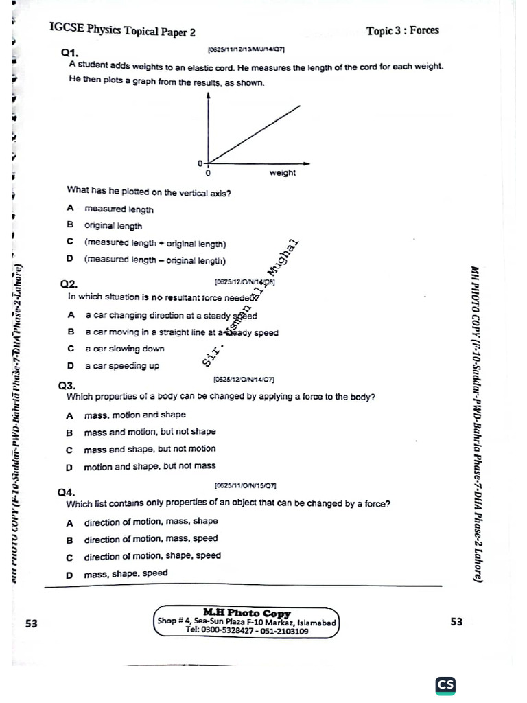 3.Physics Effects of Forces MCQ's O'level | PDF