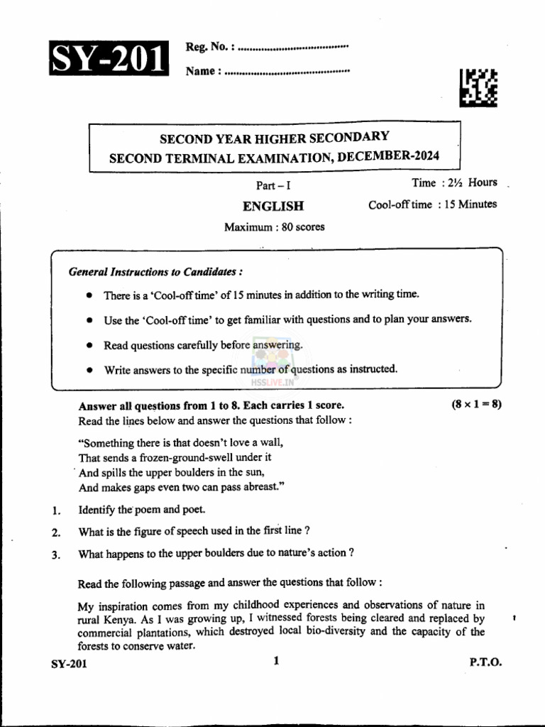 Hsslive Xii English QP Dec 2024 | PDF