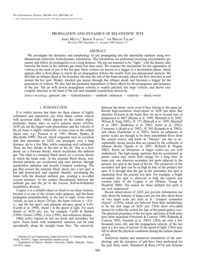 Akira Mizuta, Shoichi Yamada and Hideaki Takabe - Propagation and Dynamics of Relativistic Jets ...