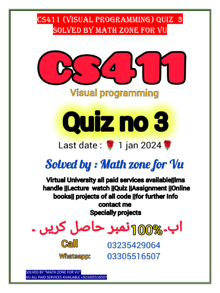 CS411Quiz 3 Solved by Math Zone for Vu | PDF | Html Element | Software