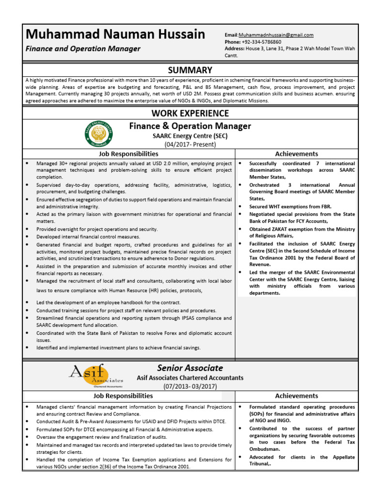 Nauman Hussain: Finance Expert Profile | PDF | Non Governmental ...