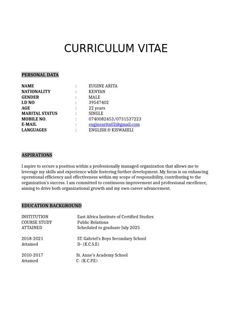 Eugine Arita CV | PDF