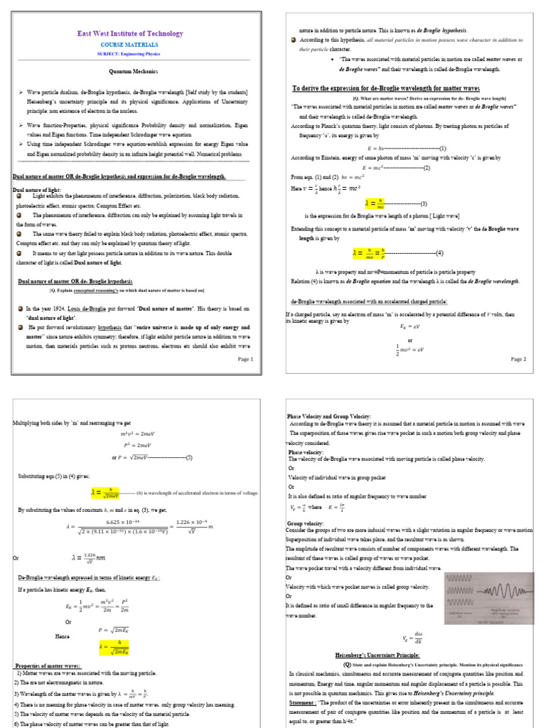 Module 2-Qunatum Mechanics | PDF | Wave Function | Waves