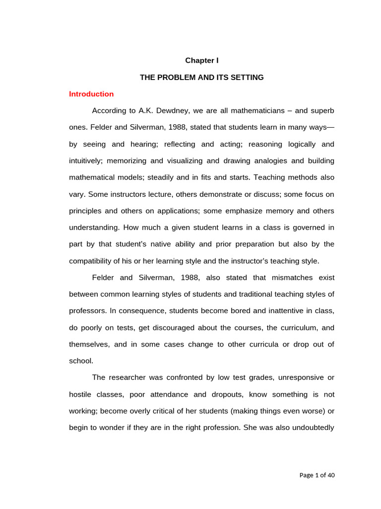 RDL 2 - Chapter I, 2 and 3 Template | PDF | Learning Styles | Learning