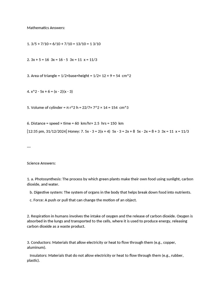 Mathematics Answers | PDF