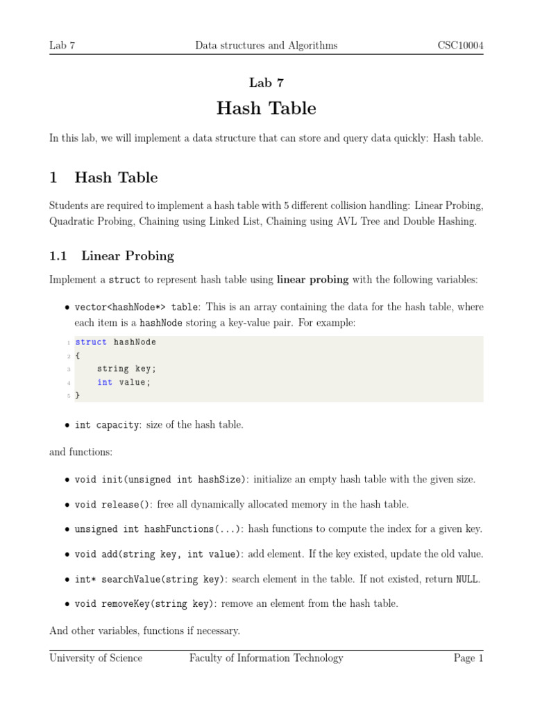 Lab 7 - Hash Table | PDF | Software Engineering | Theoretical Computer Science