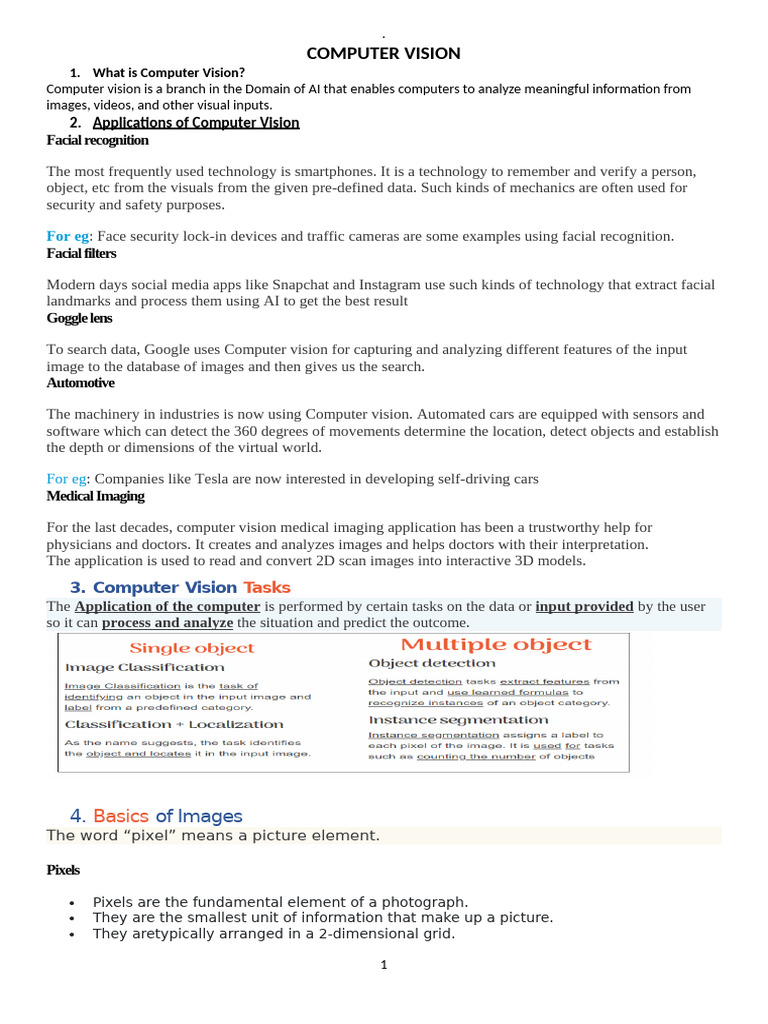 COMPUTER VISION notes | PDF | Computer Vision | Pixel