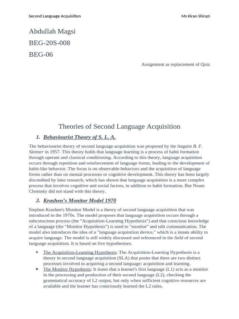 Abdullah Magsi Assignment As Replacement of Quiz | PDF | Second Language Acquisition | Language ...