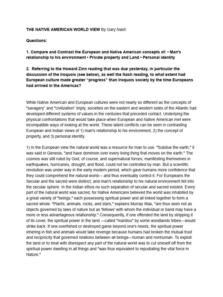 Native American vs. European Worldviews | PDF | Iroquois | Property