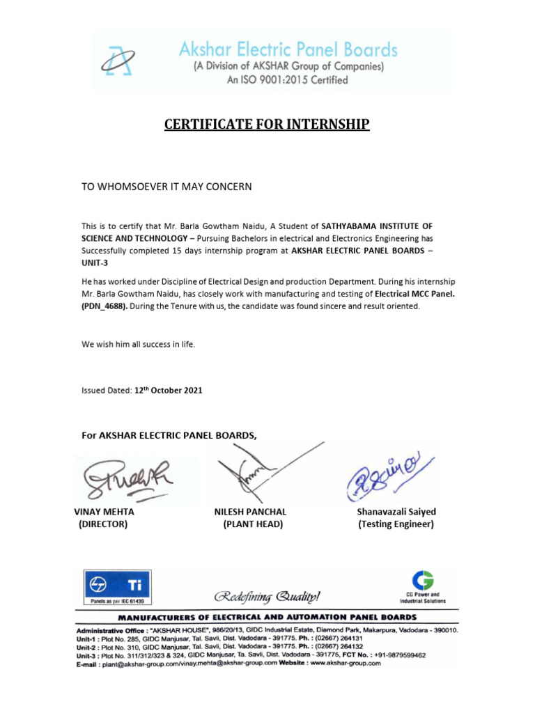 B.E Eee Batchno Intern 10 | PDF