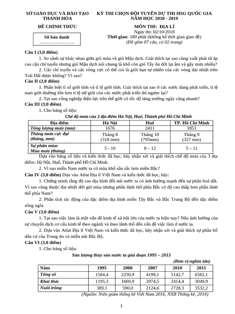 De Dia Vong 1 Nam 2018 CH - NH TH - C | PDF