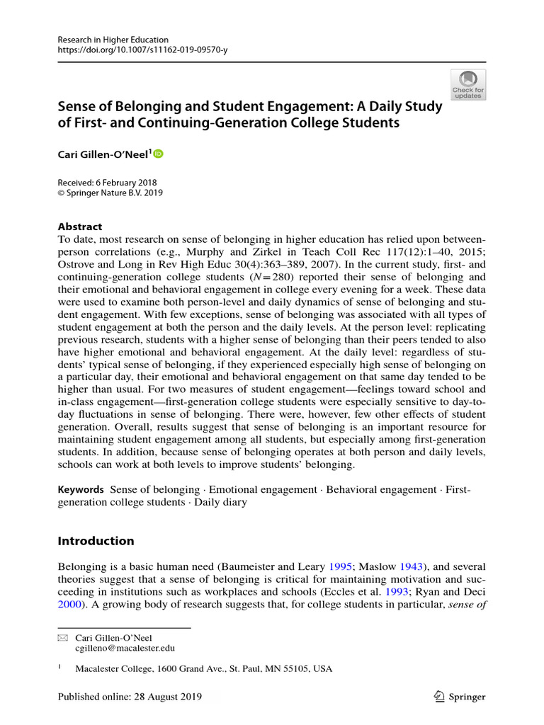 Sense of Belonging and Student Engagemen | PDF | Motivation | Motivational