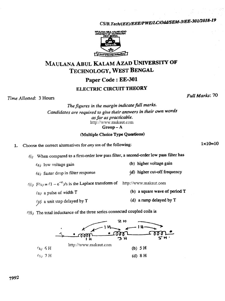 Btech Ee 301 Electric Circuit Theory 2019 | PDF