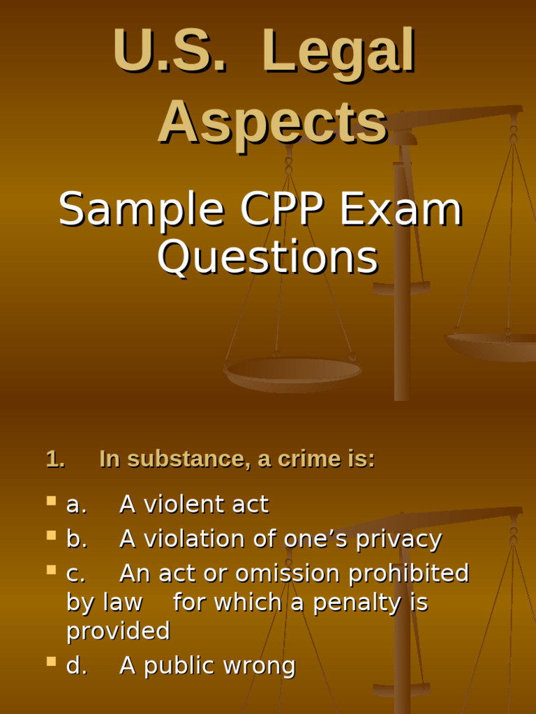 Legal Aspects - Sample CPP Exam Questions | PDF | Legal Liability ...