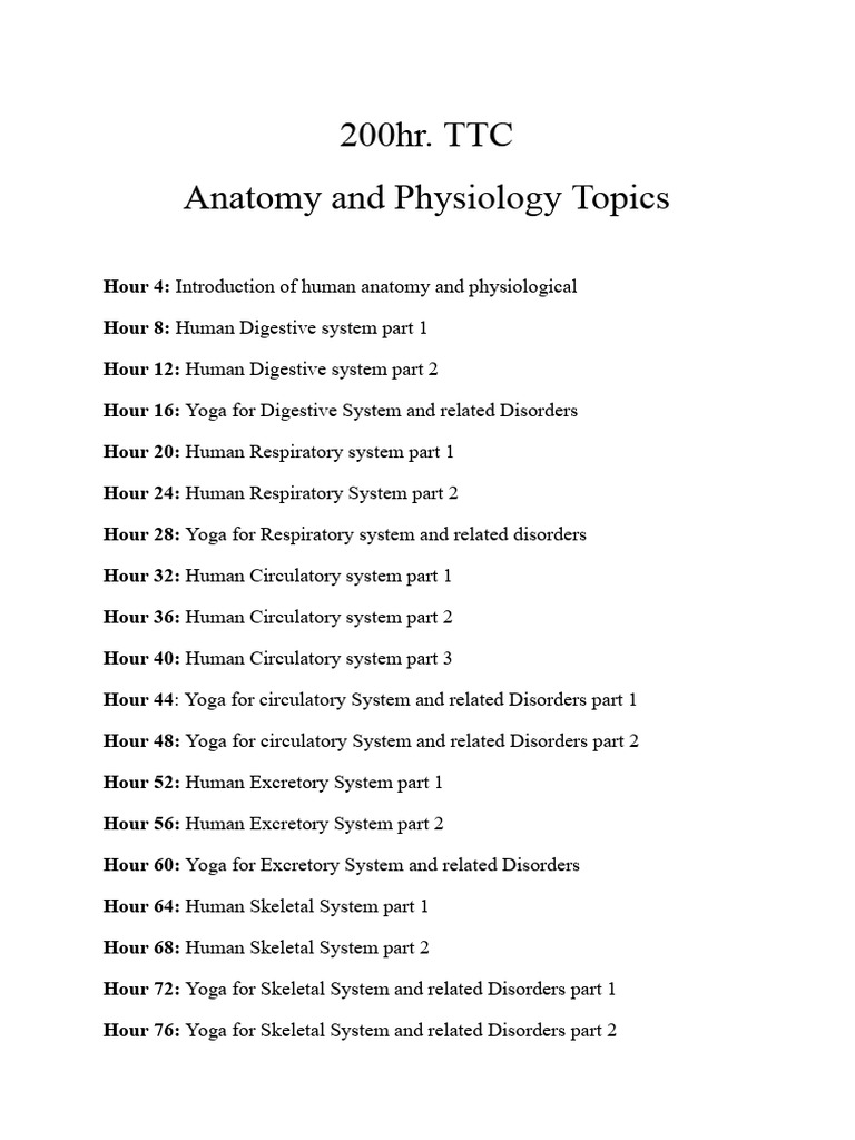 200hr Anatomy & Physiology Topics | PDF