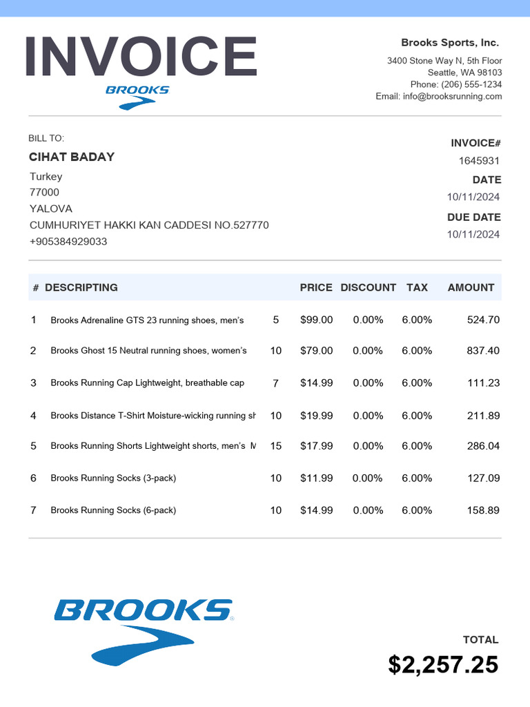 Invoice form Brooks | PDF | Footwear | Shoe