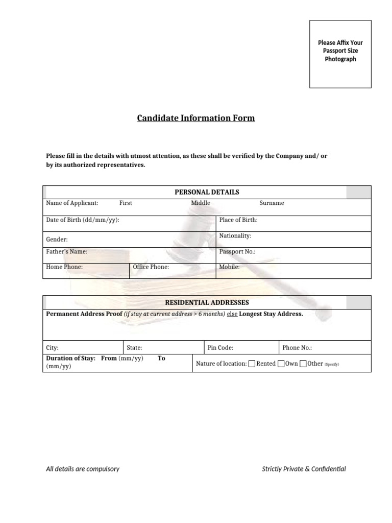 Candidate Information Form Submission | PDF | Government And Personhood | Access Control