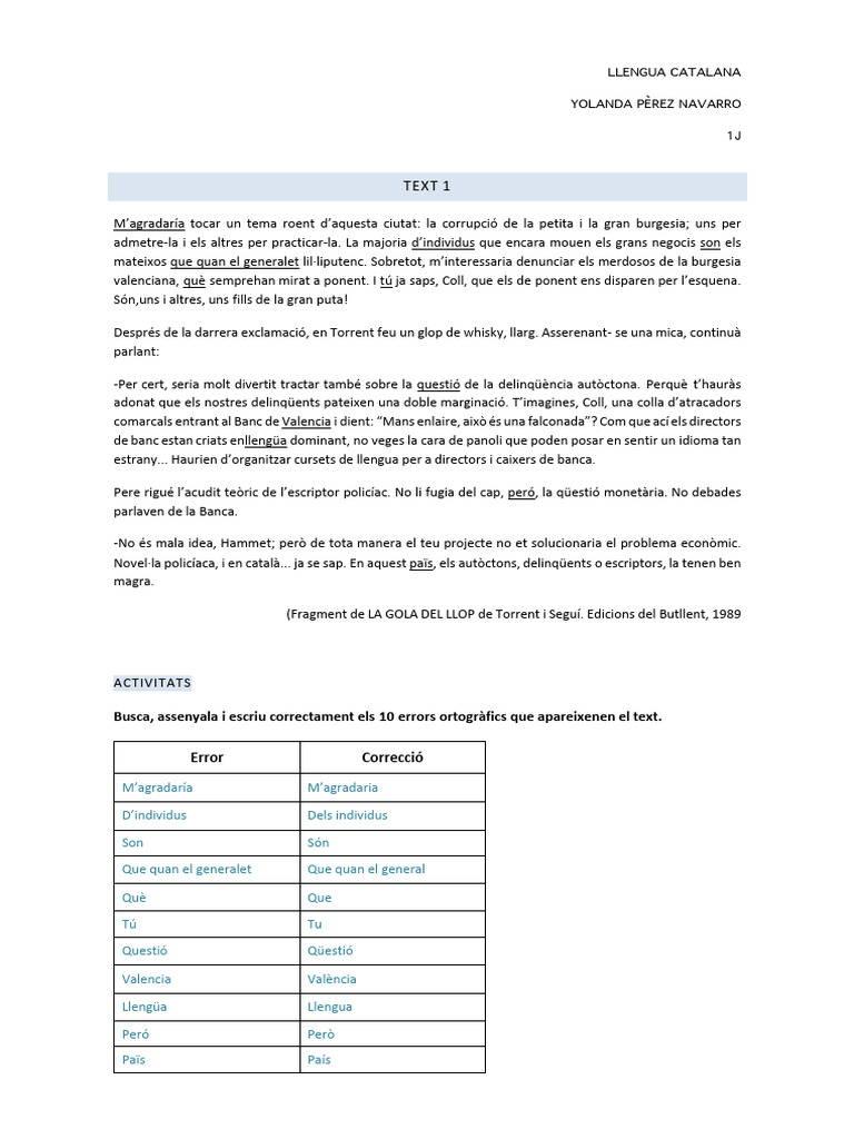 Activitat Errors Text 1 | PDF