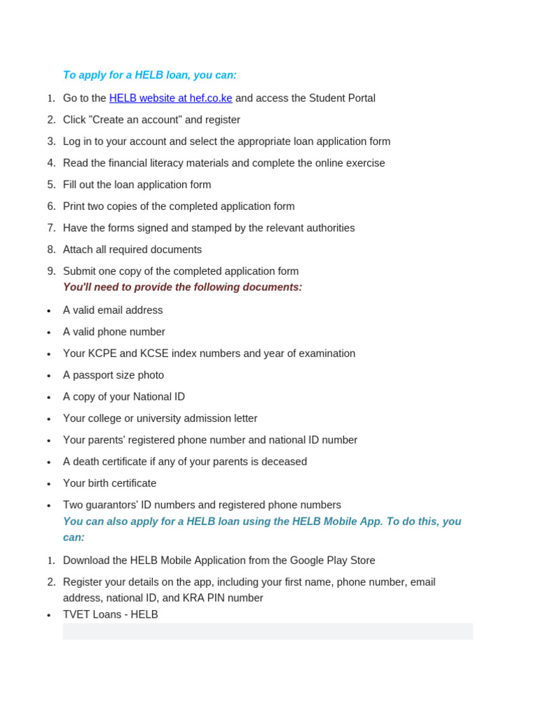 Helb Loan Application | PDF
